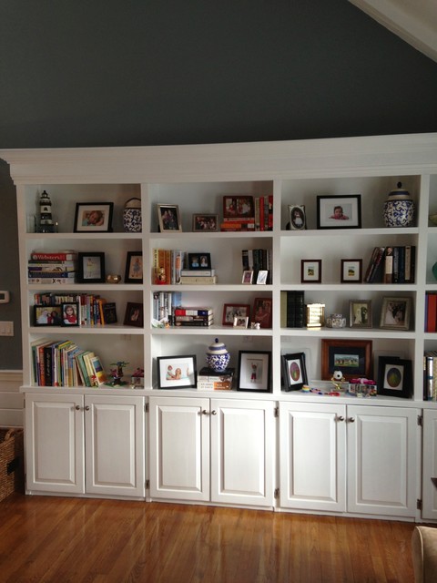 While custom bookcase with storage - Traditional - Living Room - Boston ...
