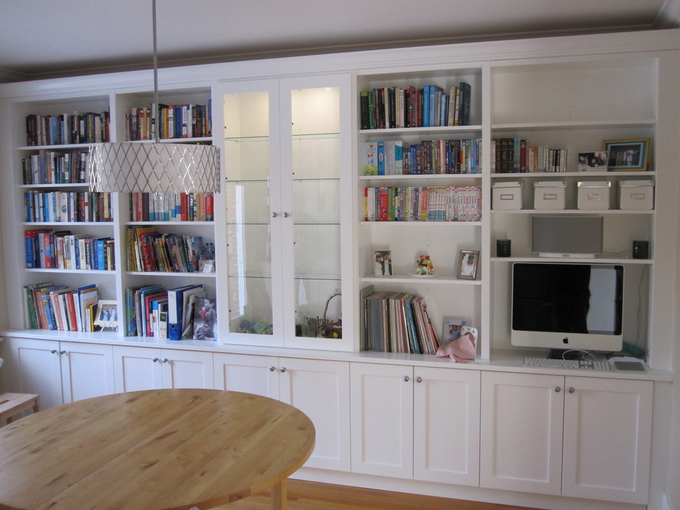 White bookcases with built in desk - Traditional - Living Room ...