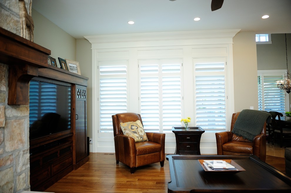 White Plantation Shutter Install - Rustic - Living Room - Salt Lake ...