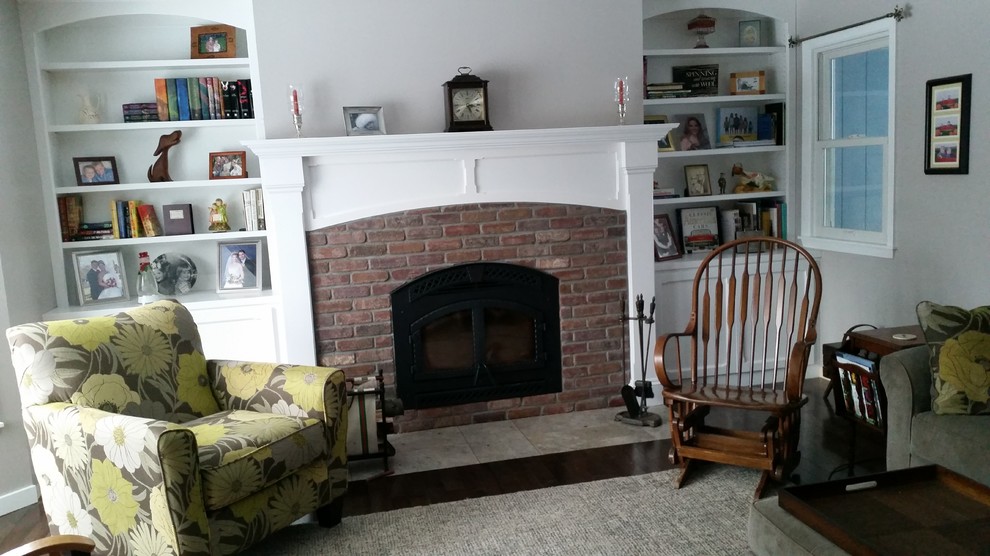 Wood Fireplace with Cabinets and Brick - Classique - Salon ...