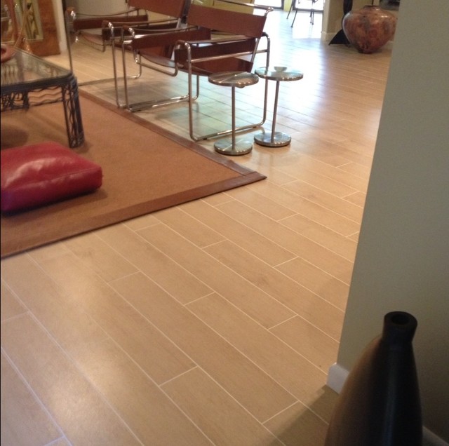 Wood look Tile floor - Contemporary - Living Room - Miami - by THE ...