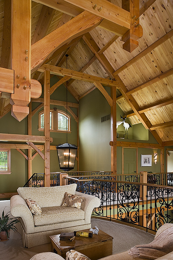 Woodhouse Timber Frame Home - Contemporary - Living Room - New York ...