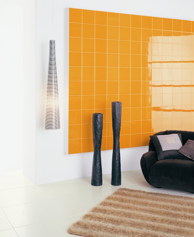Yellow Tiled Feature Wall - Modern - Living Room - Brisbane - by Metro ...