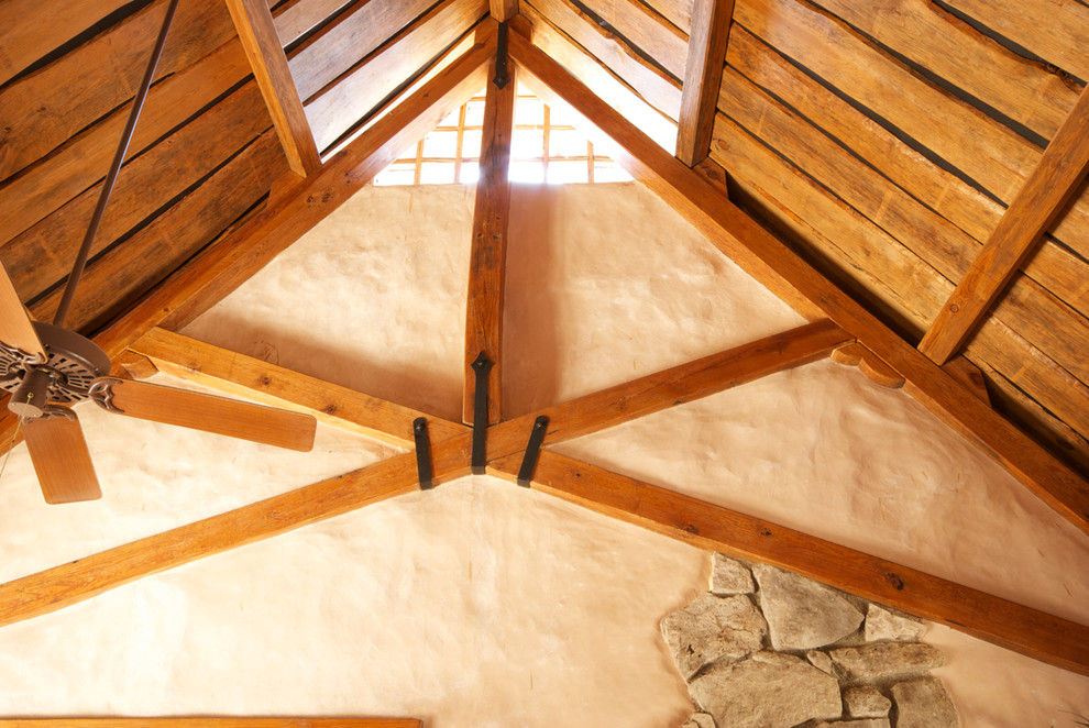 Zuker Cob House Timber Frame and Gable Window - Rustic - Living Room ...