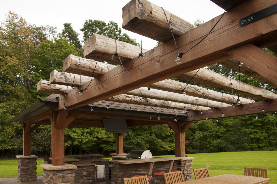 2 Sided Hand Hewn Beams - Patio Space - Traditional - Patio - Cleveland ...