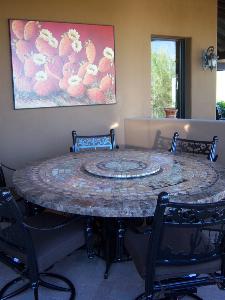 5' Round Desert Theme Dining Group w/ Lazy Susan and Deep Seating Set ...
