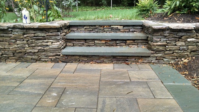 Alexandria Paver Patio, Stacked Stone Walls, & Steps - Transitional ...