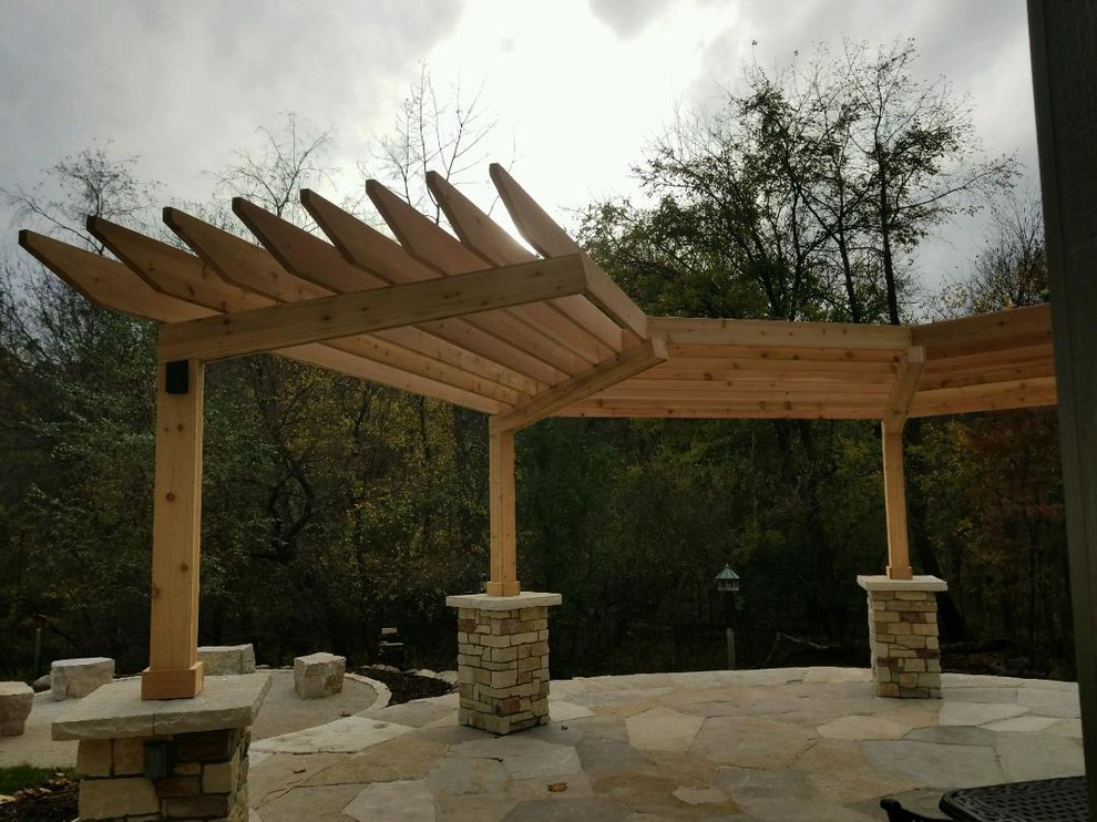 Angled Pergola w/ Stone Columns - Traditional - Patio - Other - by ...