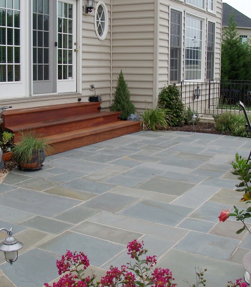 Backyard Flagstone Patio with wood steps - Contemporary - Patio - DC ...