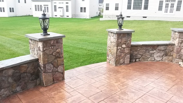 Backyard patio, Terra Cotta color stamped concrete - Traditional ...
