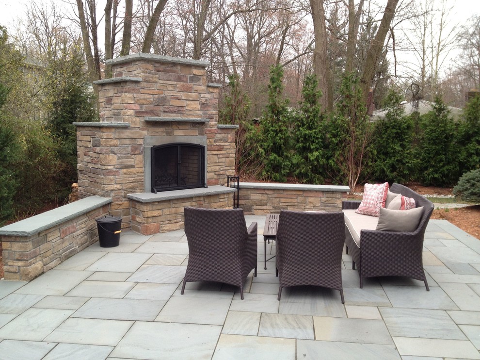 Bluestone Patio with Fireplace and Seating Walls - Traditional - Patio ...