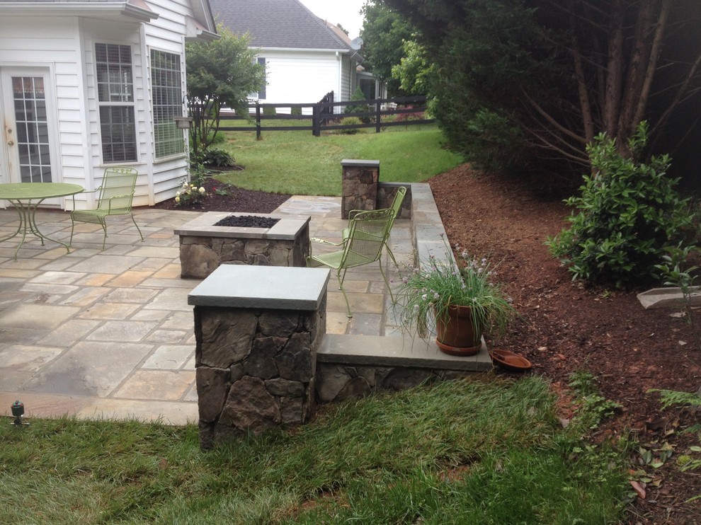 Bluestone Patio with Seat Wall and Fire Pit - Traditional - Patio ...