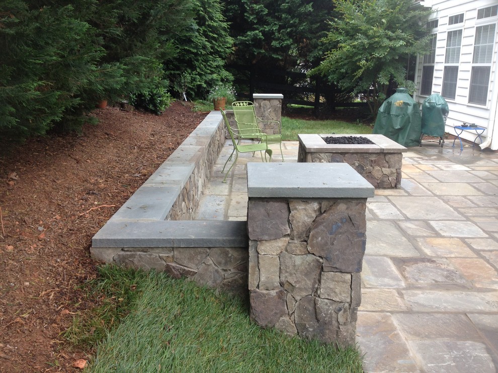 Bluestone Patio with Seat Wall and Fire Pit - Traditional - Patio ...