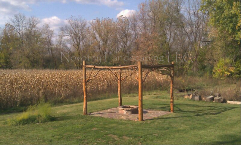 Bog Wood Pergola Natural Stone Fire Pit - Rustic - Patio - Milwaukee ...