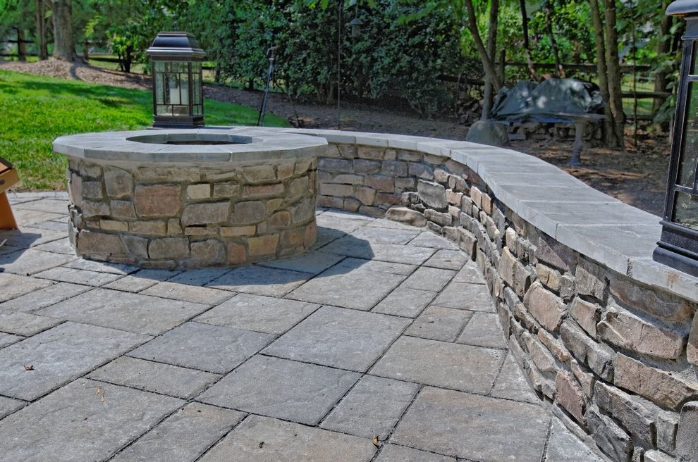Centreville Patio with Fire Pit & Sitting Wall - Traditional - Patio ...