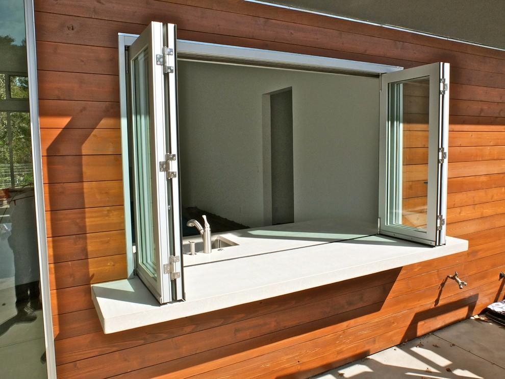 Concrete Counter from Kitchen to Large Outdoor Window Opening ...