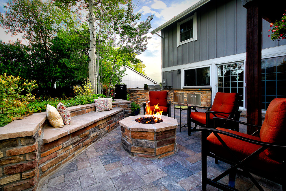 Cool Patio with Fire Pit and Roof Cover - Traditional - Patio - Denver ...