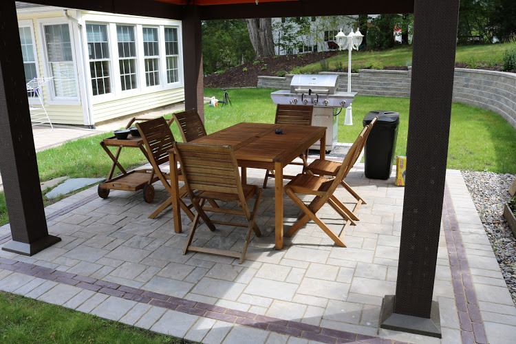 Covered Unilock Patio and Grill Area - Contemporary - Patio - New York ...
