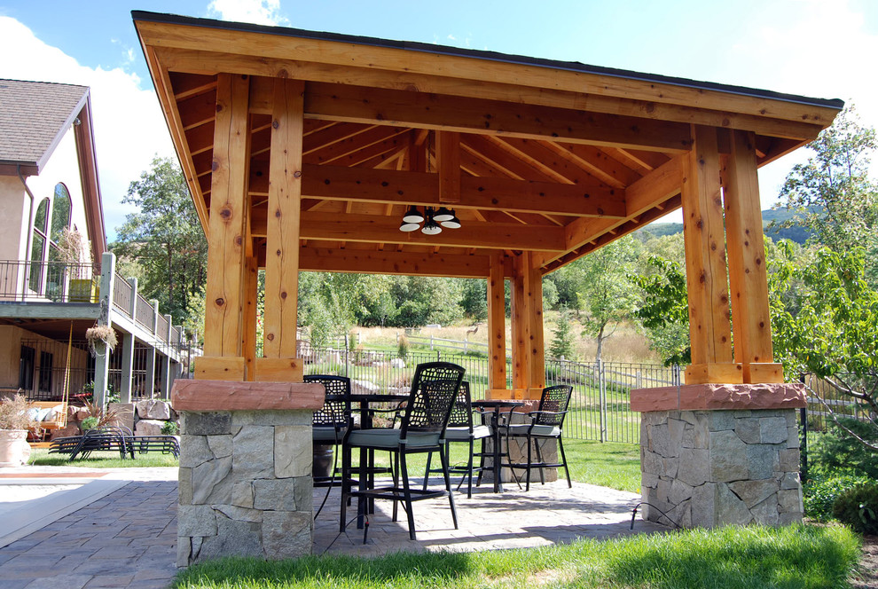 Custom 14' x 18' Timber Frame & Stone Pavilion - Craftsman - Patio ...