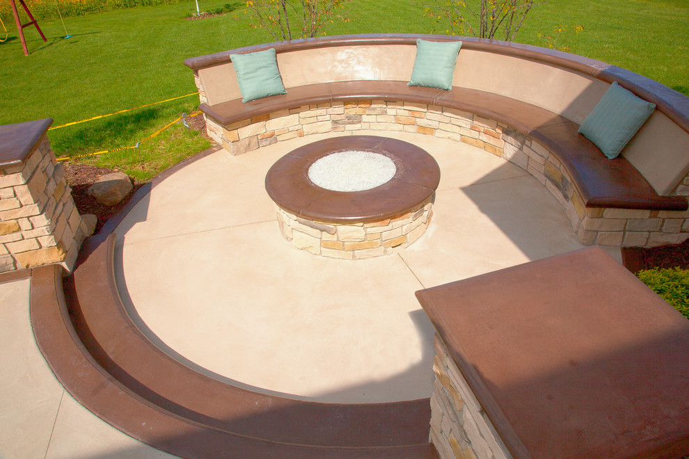 Custom Concrete Seating Bench Around Gas Firepit - Traditional - Patio ...