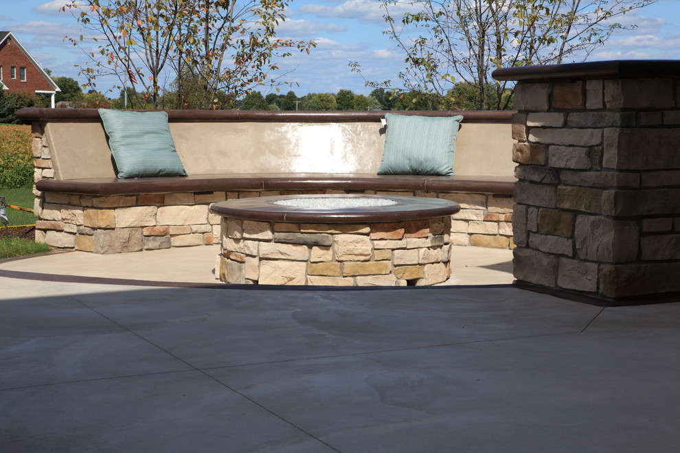 Custom Concrete Seating Bench Around Gas Firepit - Traditional - Patio ...