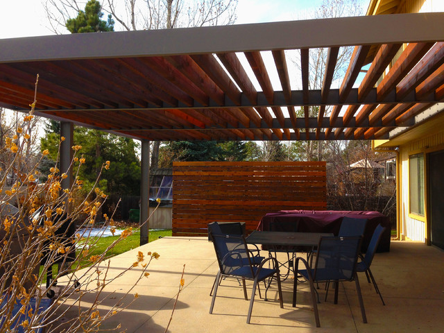 Custom Steel Arbor Defines the Space for this Modern Concrete Patio ...