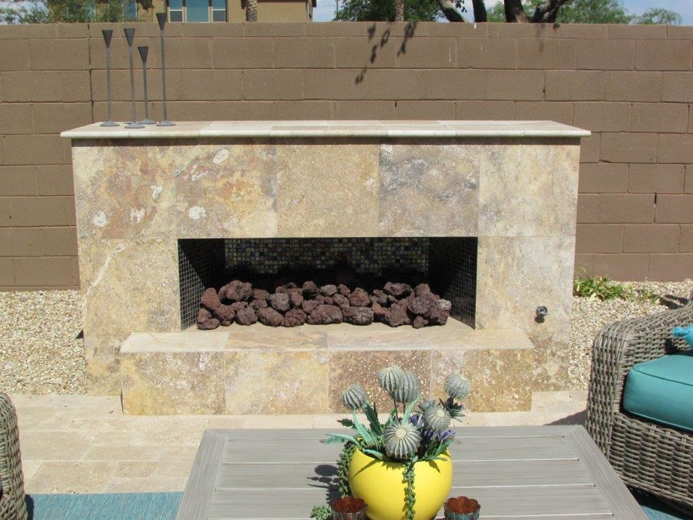 Custom Travertine Fireplace - Contemporary - Patio - Phoenix - by ...