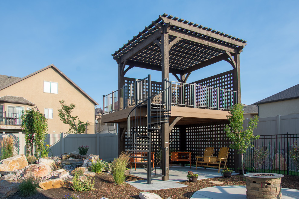 Entertainment Size | 2 Story Pergola Deck with Spiral Staircase - Patio ...