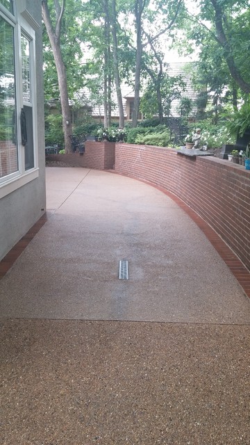 Exposed Aggregate patio with brick border. - Rustic - Patio - Kansas ...