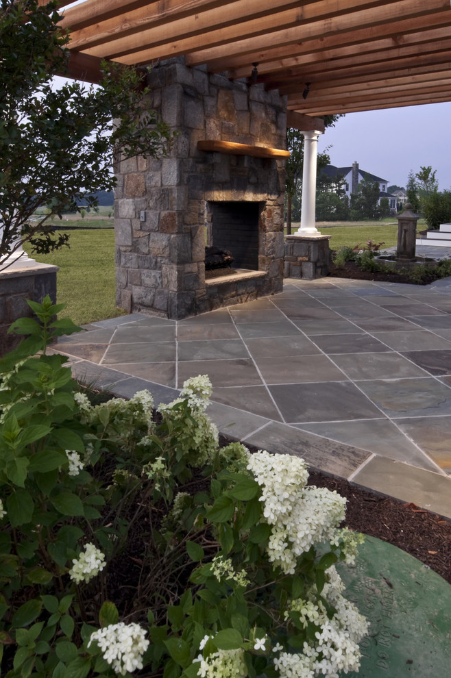 Flagstone patio with stone fireplace - Traditional - Patio - Baltimore ...