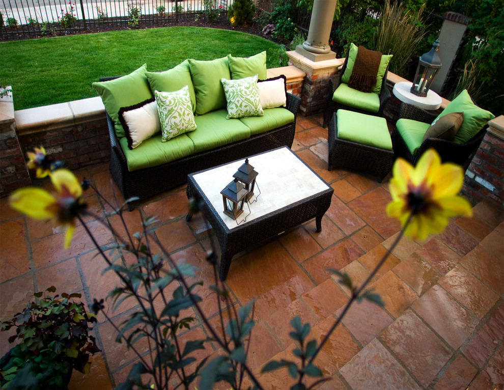 Formal Flagstone Patio with Exclusive Wicker Furniture - Traditional ...