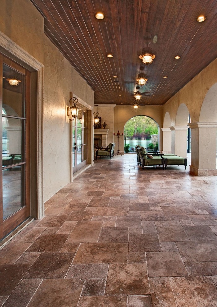 French Pattern Noce Tumbled Travertine Paver - Mediterranean - Patio ...