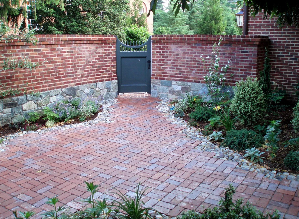 Gated Courtyard w Brick and Stone Walls and Patio - Traditional - Patio ...