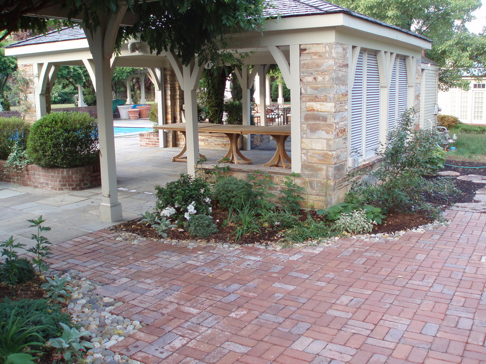 Gated Courtyard w Brick and Stone Walls and Patio - Traditional - Patio ...