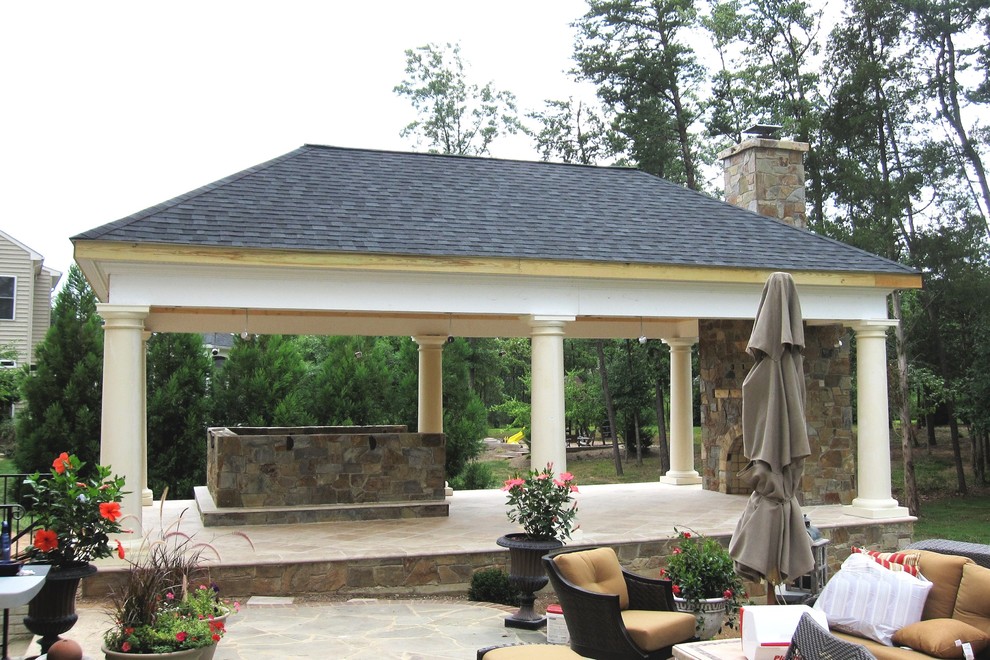 Grand Pool Pavilion w Outdoor Kitchen & Stone Fireplace - Traditional ...