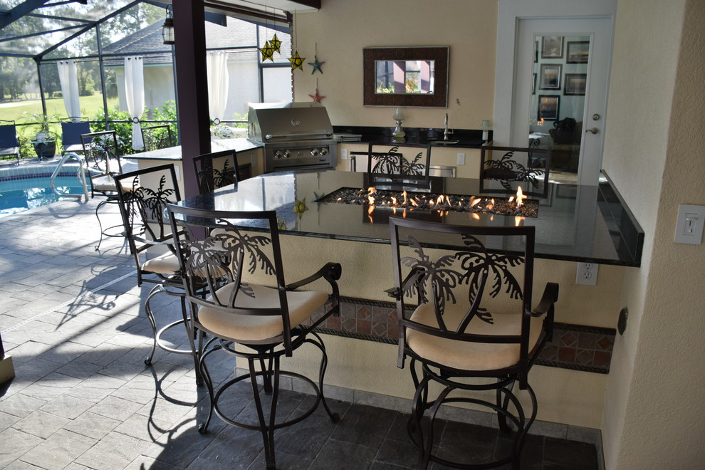 Granite Fire Table and Outdoor Kitchen - Transitional - Patio ...