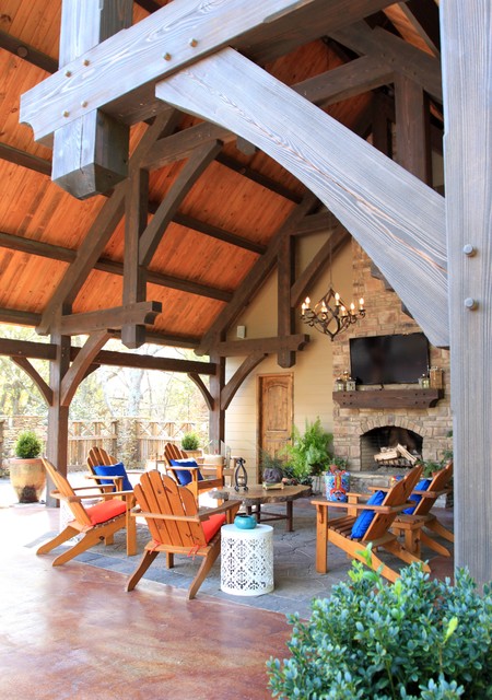 Heavy Timber Pool Pavilion with Fireplace in Alabama - Traditional ...