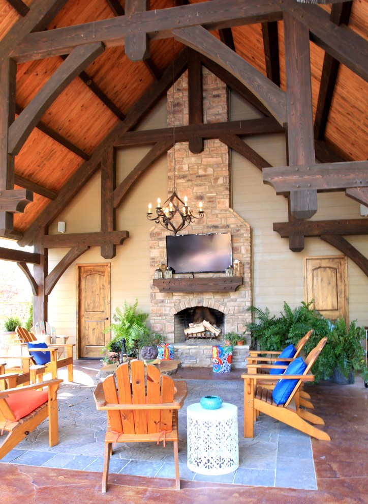 Heavy Timber Pool Pavilion with Fireplace in Alabama - Traditional ...