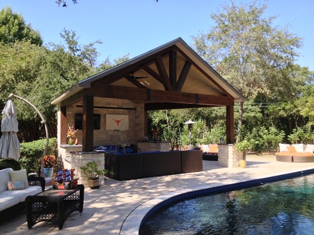 Houston poolside cabana with timberframe construction - Contemporary ...