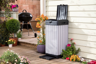 Keter Rockford Duotech Outdoor Plastic Resin Trash Can, Grey ...