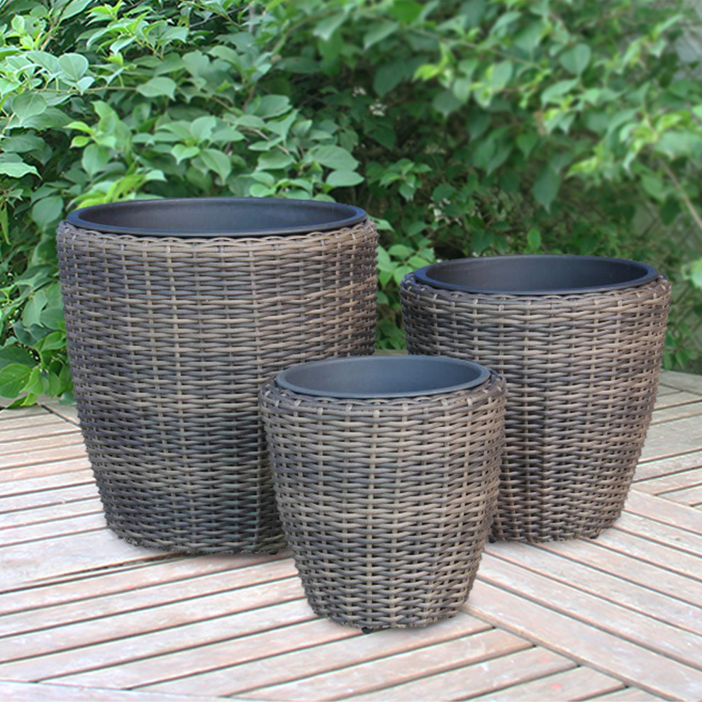 Lamia Wicker Planter, Brown - Contemporary - Patio - Los Angeles - by ...