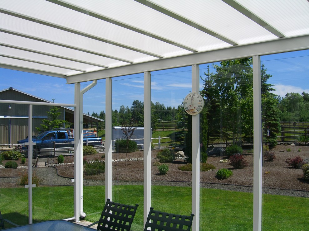 Large Shed Style Patio Cover w/ Glass Wind Walls on the Farm ...