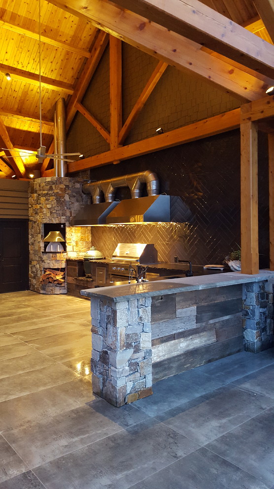 Lodge Style Reclaimed Wood Outdoor Kitchen - Rustic - Patio ...