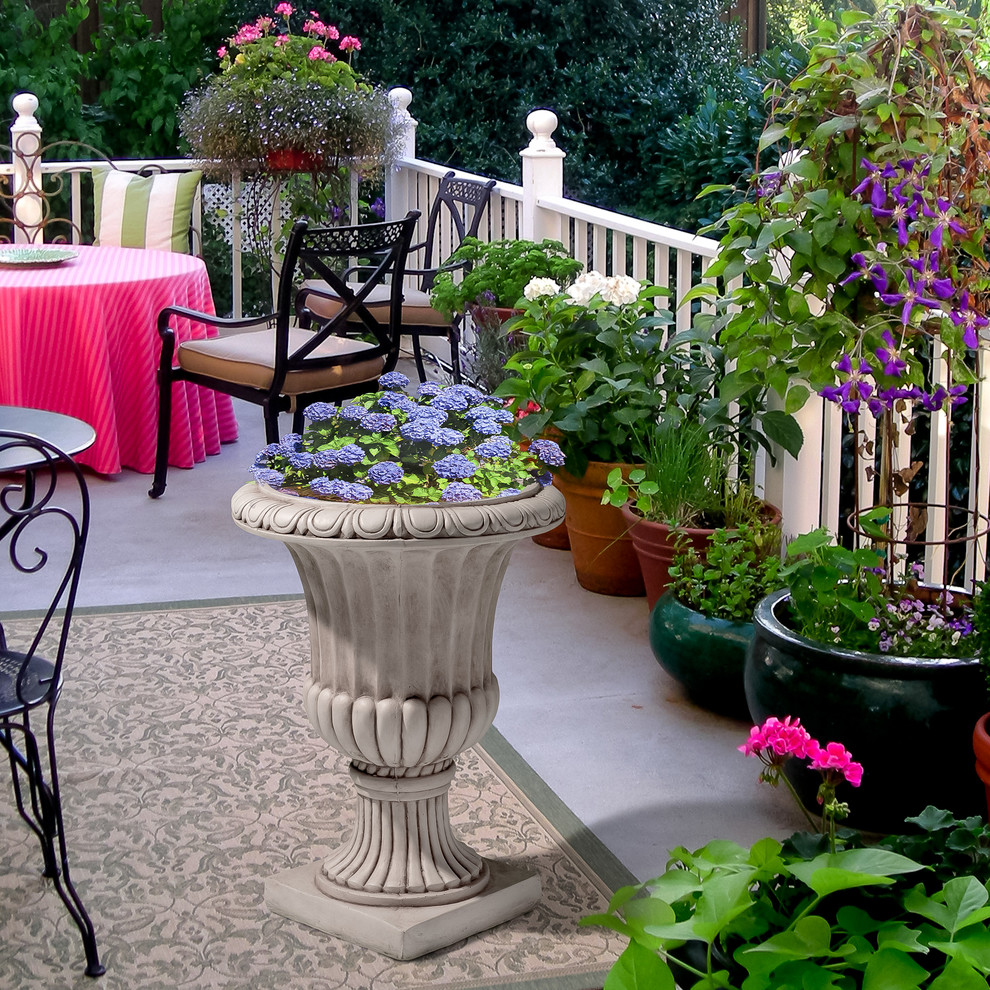 Mediterranean Outdoor Patio Ft. White Stone Planter - Mediterranean ...