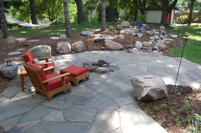 Minnetonka Stone Patio, Fire Pit and Waterfall - Traditional - Patio ...
