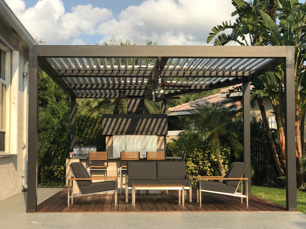 Modern Altimate Pergola over outdoor kitchen, chimney, ceiling fans ...