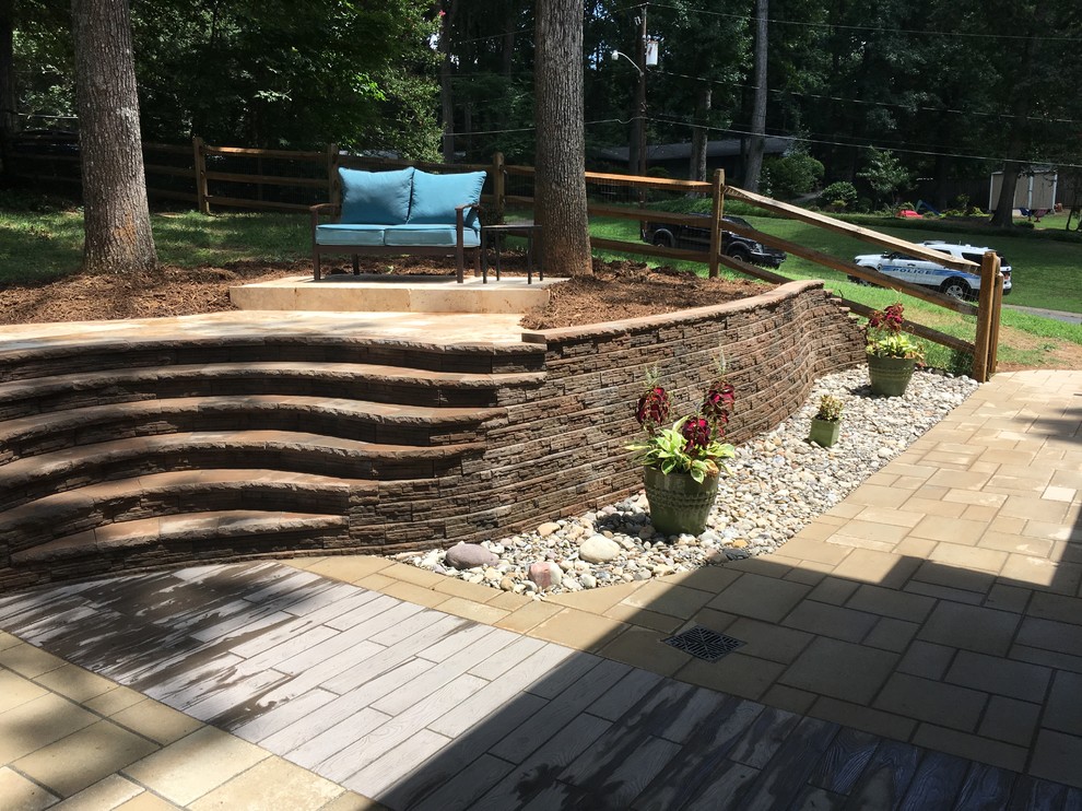 Multi-Level Paver Patio with Staircase and Seating - Traditional ...
