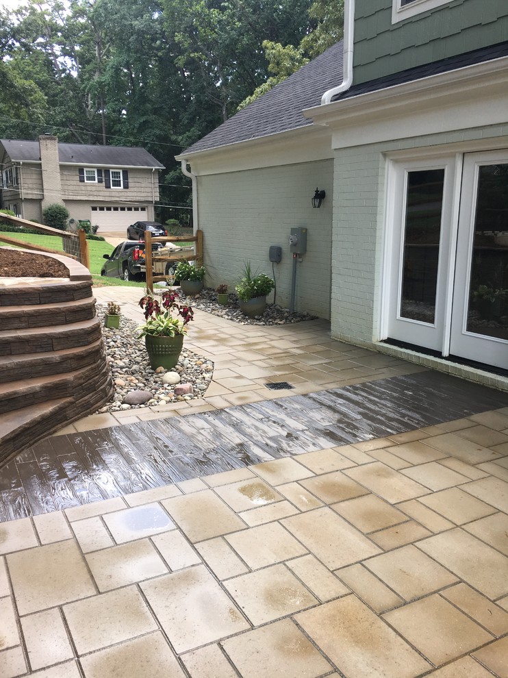 Multi-Level Paver Patio with Staircase and Seating - Traditional ...
