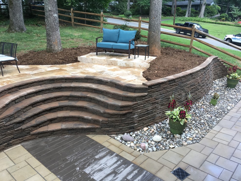 Multi-Level Paver Patio with Staircase and Seating - Traditional ...