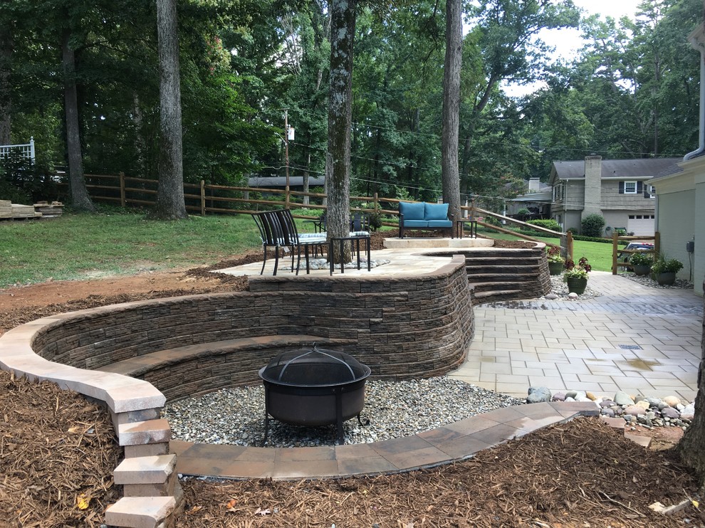 Multi-Level Paver Patio with Staircase and Seating - Traditional ...
